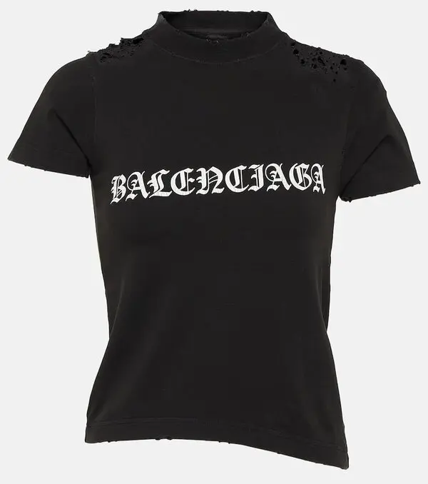 Balenciaga Gothic Type Shrunk Cotton-blend T-shirt - Black