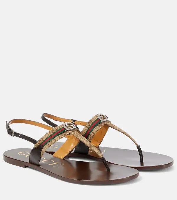 Gucci Leather-trimmed Thong Sandals
