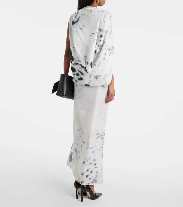 JACQUES WEI Gathered Printed Satin Midi Dress