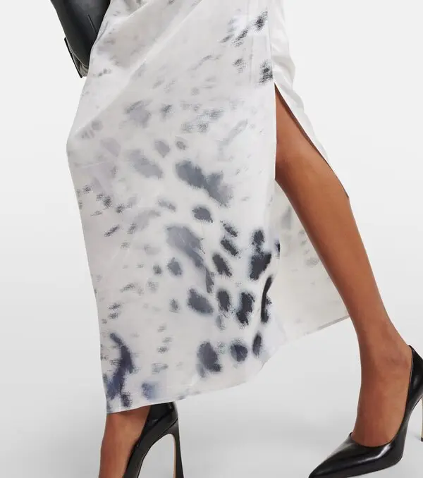 JACQUES WEI Gathered Printed Satin Midi Dress