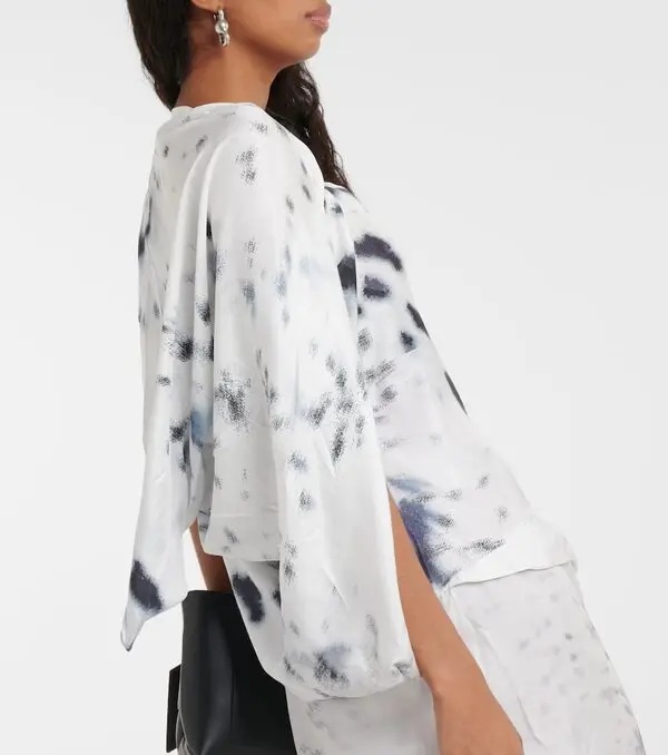 JACQUES WEI Gathered Printed Satin Midi Dress