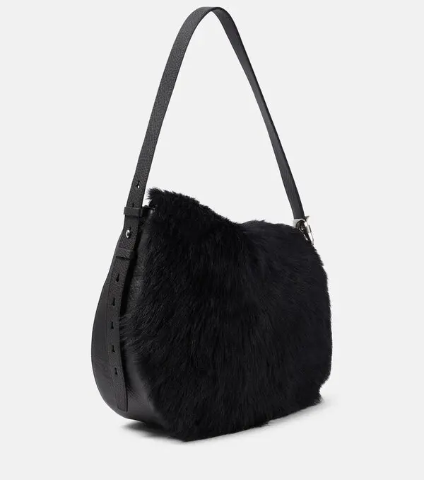 Burberry Knight Medium Leather And Shearling Shoulder Bag - Black