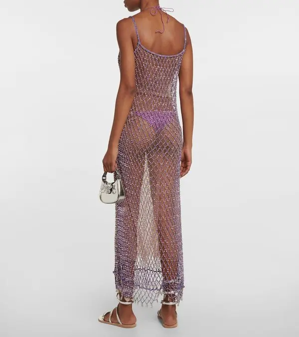 SELF-PORTRAIT Beaded Fishnet Midi Dress