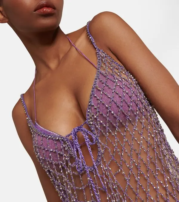 SELF-PORTRAIT Beaded Fishnet Midi Dress