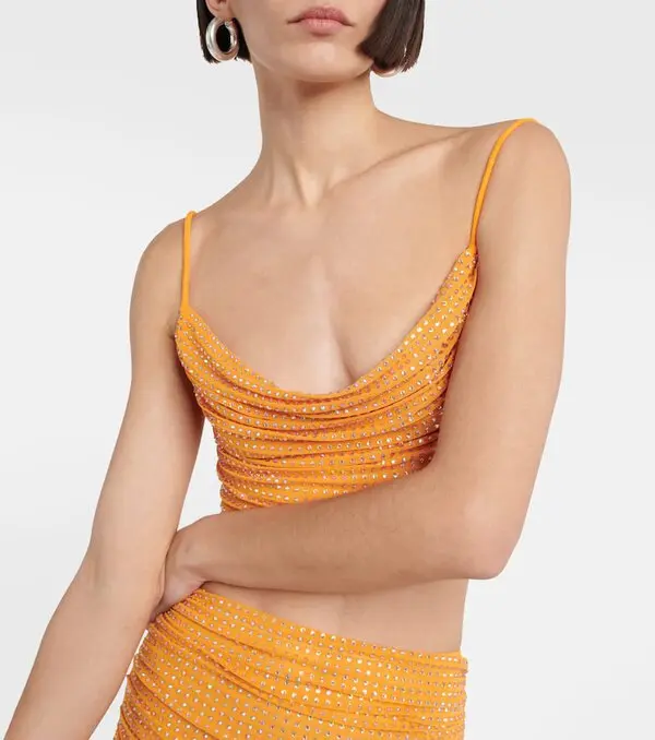 SELF-PORTRAIT Crystal-embellished Crop Top