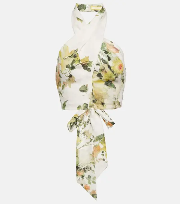 Erdem Floral Linen Halterneck Top - White