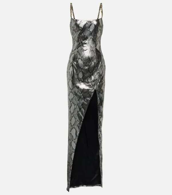 Balmain Chain-detail Snake-print Gown