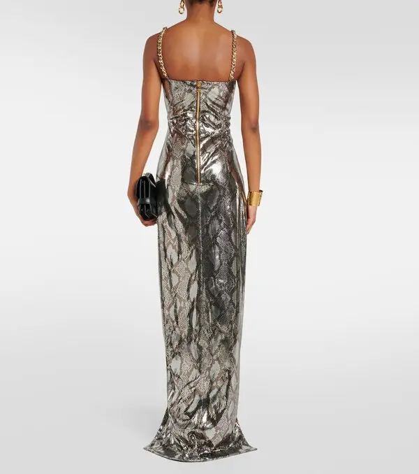 Balmain Chain-detail Snake-print Gown