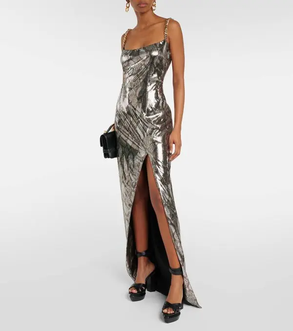 Balmain Chain-detail Snake-print Gown