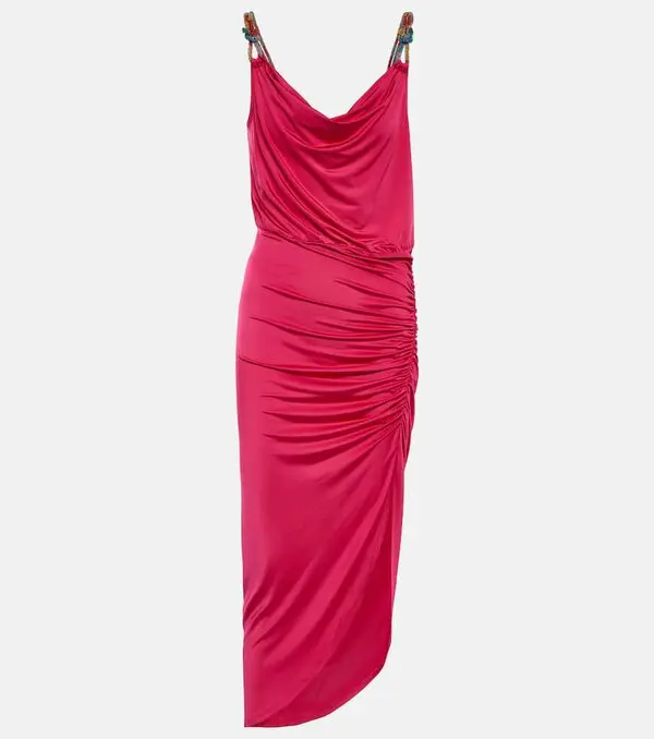 Veronica Beard Biava Beaded Ruched Midi Dress