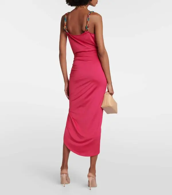 Veronica Beard Biava Beaded Ruched Midi Dress