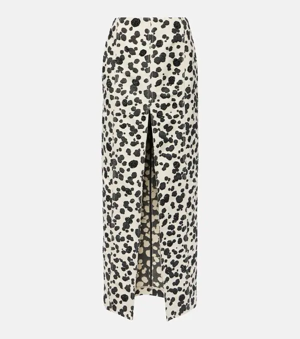 AREA Dalmatian Front-slit Denim Maxi Skirt - White