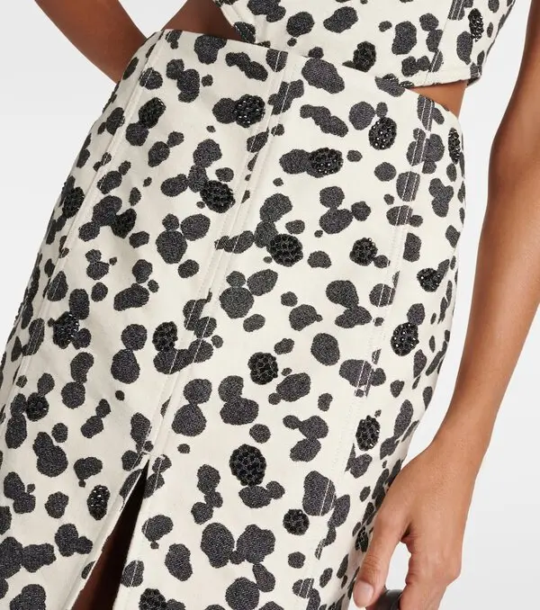 AREA Dalmatian Front-slit Denim Maxi Skirt