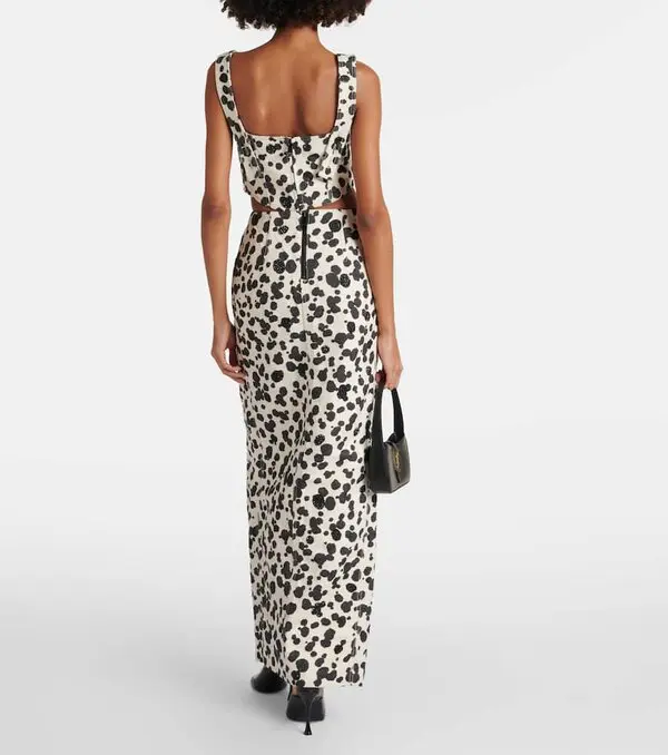 AREA Dalmatian Front-slit Denim Maxi Skirt