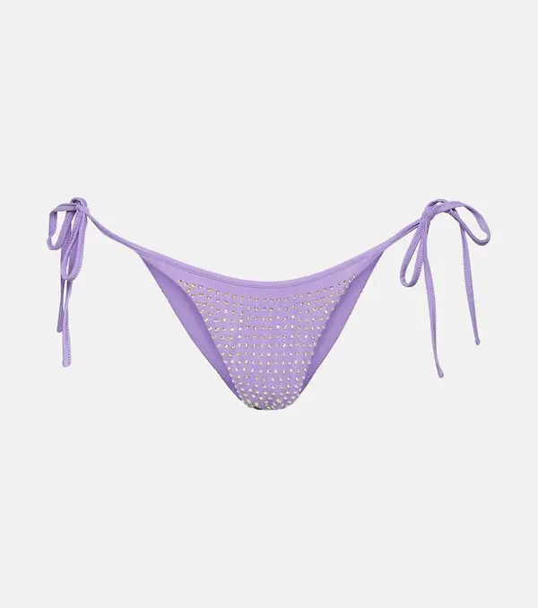 SELF-PORTRAIT Embellished Bikini Bottoms - Purple