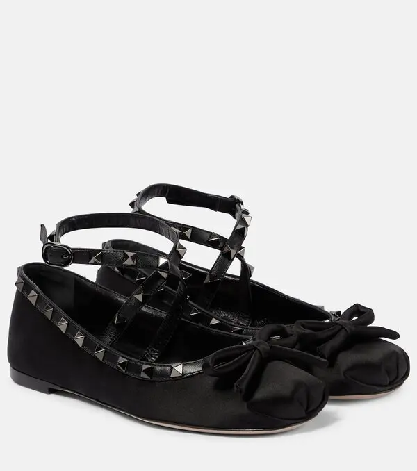 Valentino Garavani Rockstud Satin Ballerinas - Black
