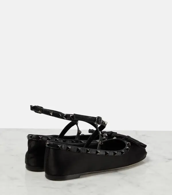 Valentino Garavani Rockstud Satin Ballerinas - Black