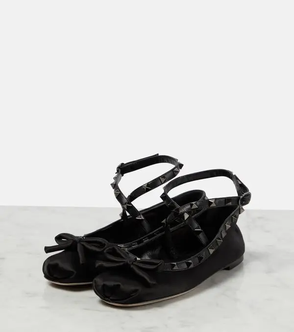 Valentino Garavani Rockstud Satin Ballerinas - Black