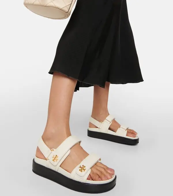 Tory Burch Double T Leather Sandals - White
