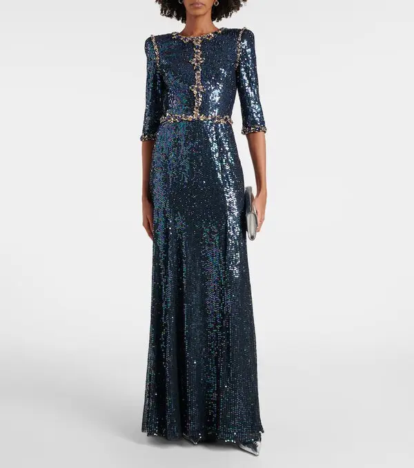 Jenny Packham Embellished Sequined Gown