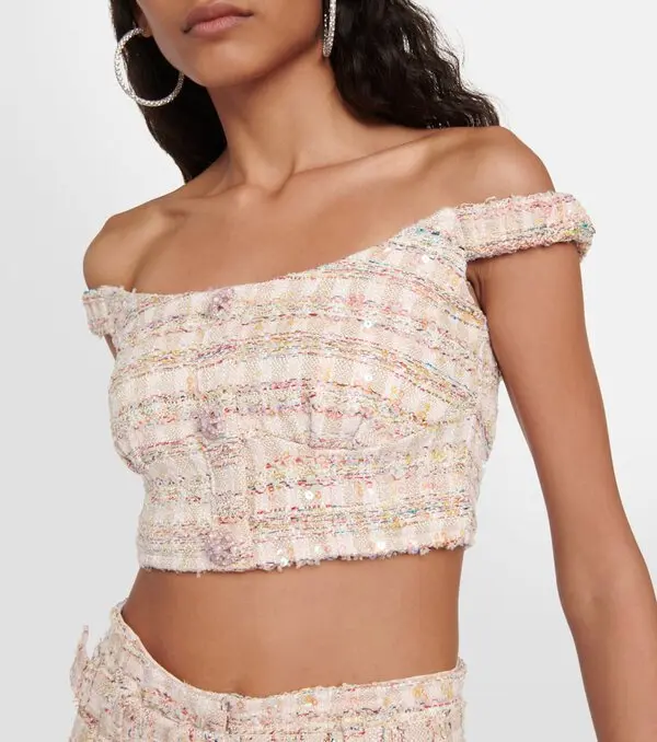SELF-PORTRAIT Sequined Boucle Crop Top