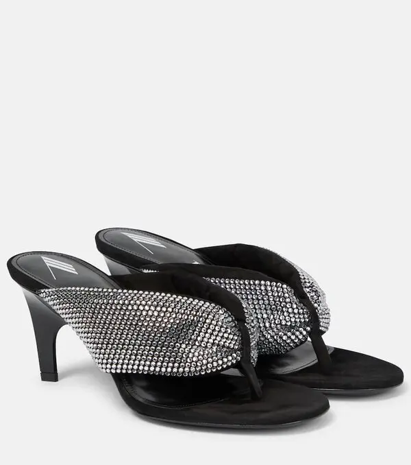 Attico Rem Satin Crystal-embellished Thong Sandals
