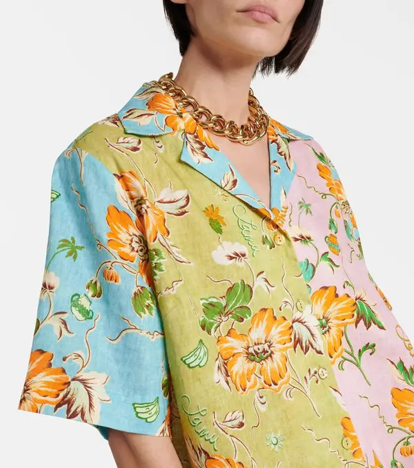 ALEMAIS Mana Floral Patchwork Linen Shirt - Multicoloured