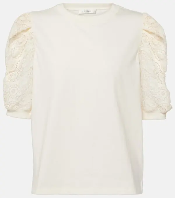 FRAME Frankie Lace-trimmed Top - Neutrals