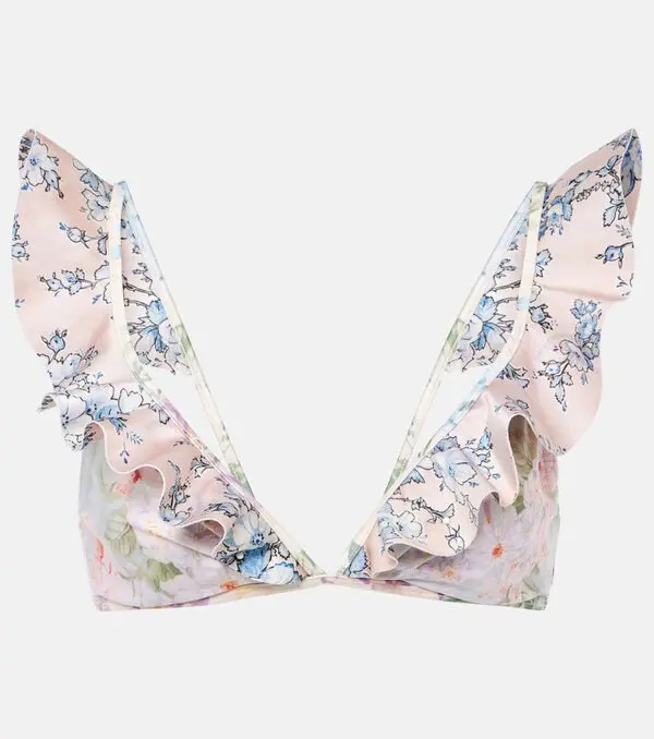 Zimmermann Halliday Ruffled Floral Bikini Top - Multicoloured