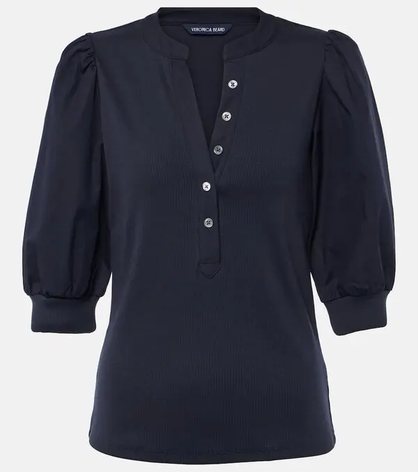 Veronica Beard Coralee Puff-sleeve Top - Blue