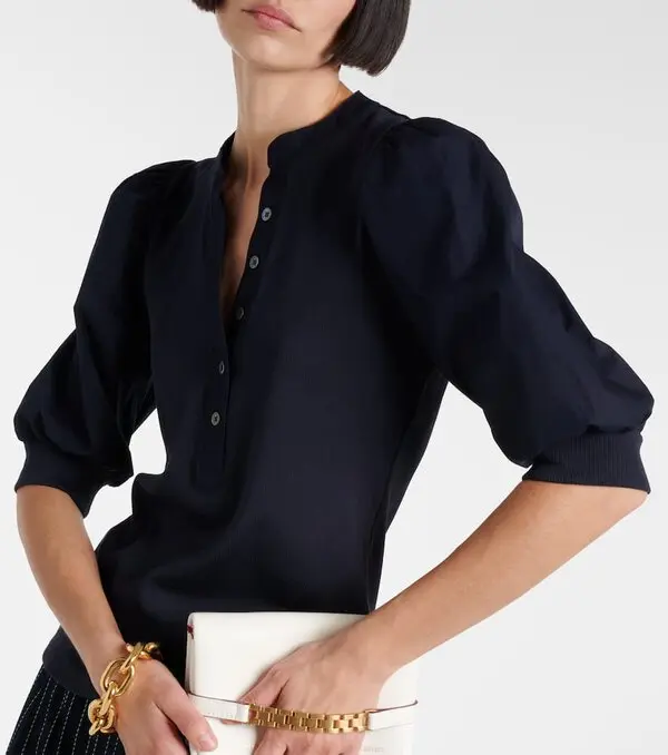 Veronica Beard Coralee Puff-sleeve Top - Blue