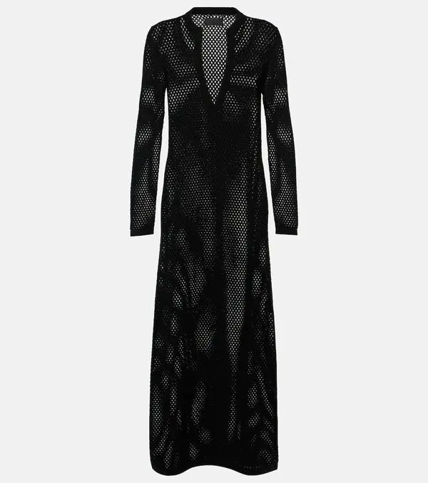 NILI LOTAN Zera Open-knit Cotton Maxi Dress - Black