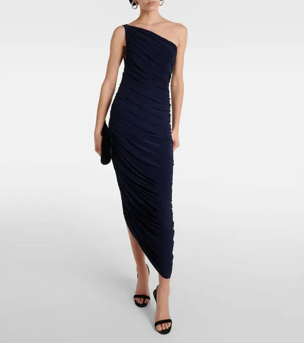 Norma Kamali Diana Ruched One-shoulder Maxi Dress