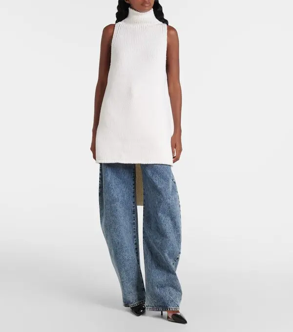 Alaïa Caped Wool Turtleneck Top