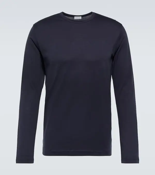 Sunspel Classic Long Sleeve Cotton T-shirt - Blue