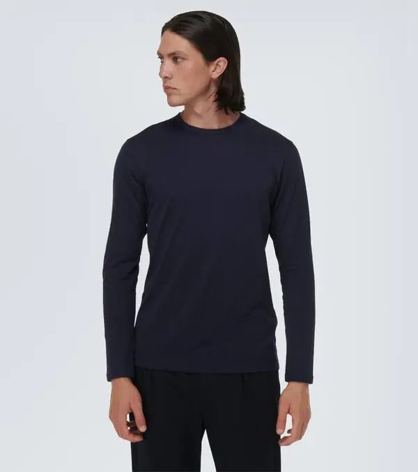 Sunspel Classic Long Sleeve Cotton T-shirt - Blue