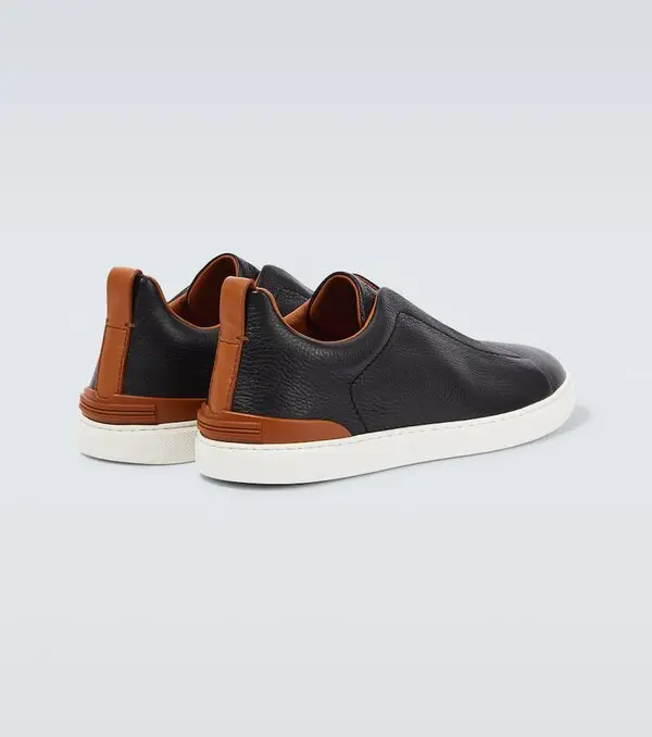 Zegna Triple Stitch Leather Sneakers - Black