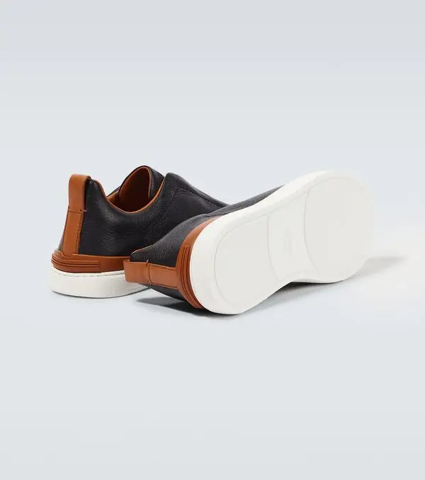 Zegna Triple Stitch Leather Sneakers - Black