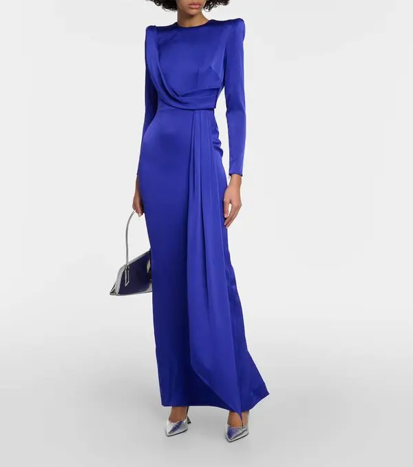 Alex Perry Draped Satin Gown - Blue