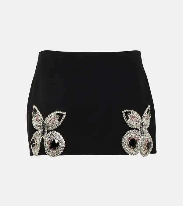 AREA Embellished Wool Miniskirt - Black