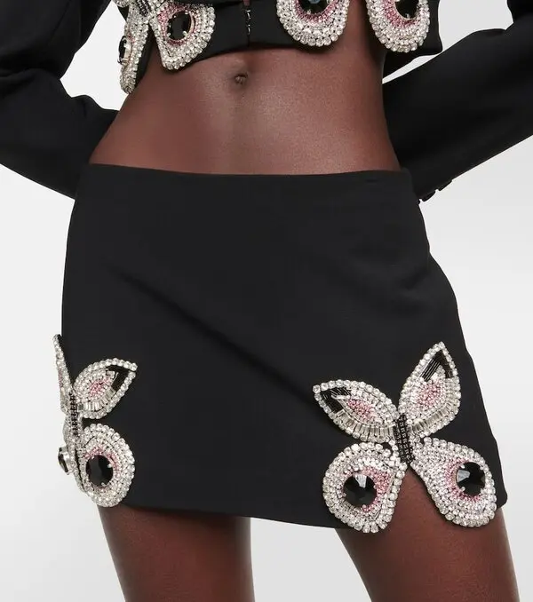 AREA Embellished Wool Miniskirt