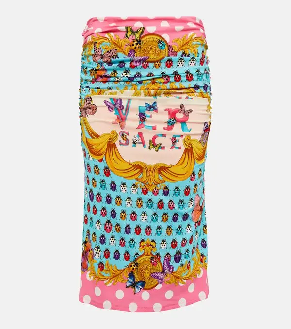 Versace Printed Draped Midi Skirt