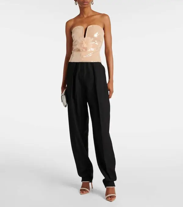 SELF-PORTRAIT Floral-applique Sequined Bustier Top