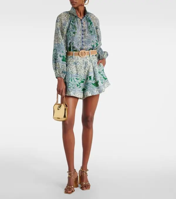 Zimmermann Ottie Paisley Linen Shorts