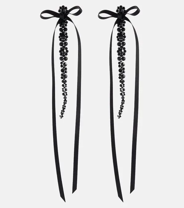 Simone Rocha Bow-embellished Crystal Drop Earrings - Black