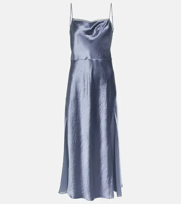 Vince Satin And Organza Slip Dress - Blue