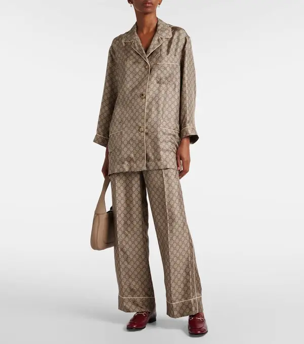 Gucci Gg Supreme Wide-leg Silk Pants