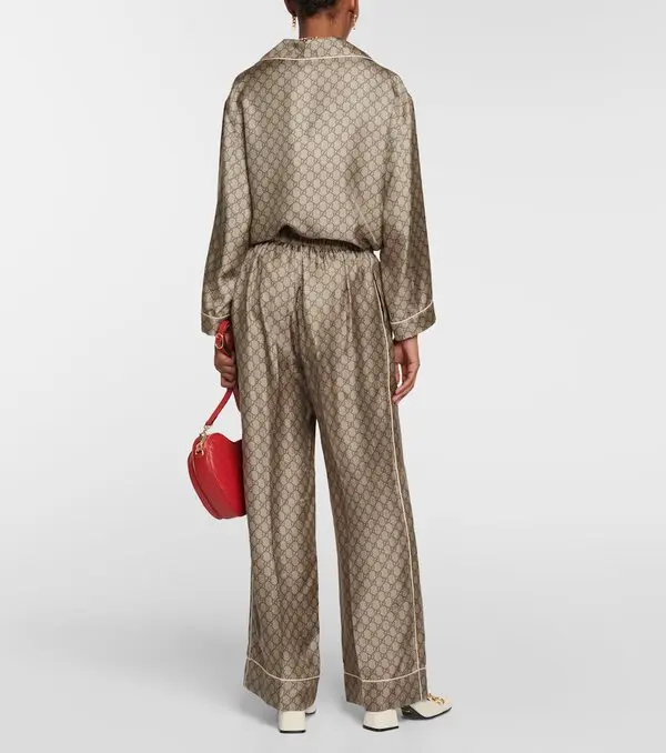 Gucci Gg Supreme Wide-leg Silk Pants