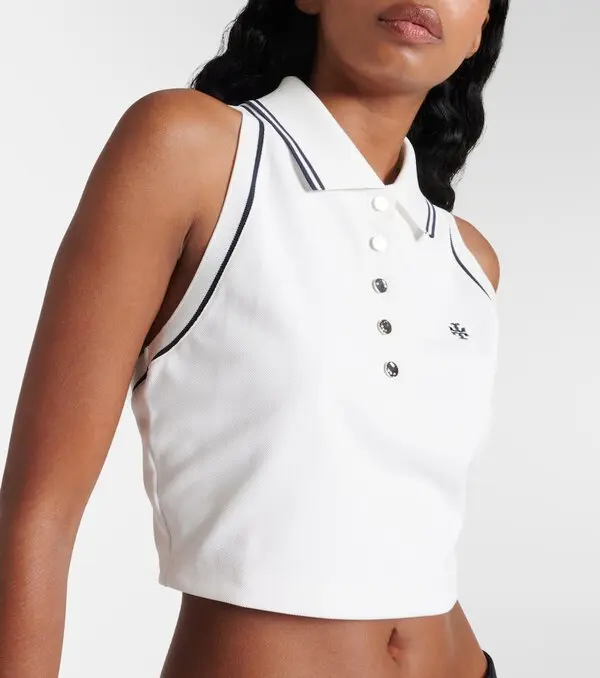 Tory Burch Cropped Pique Polo Shirt