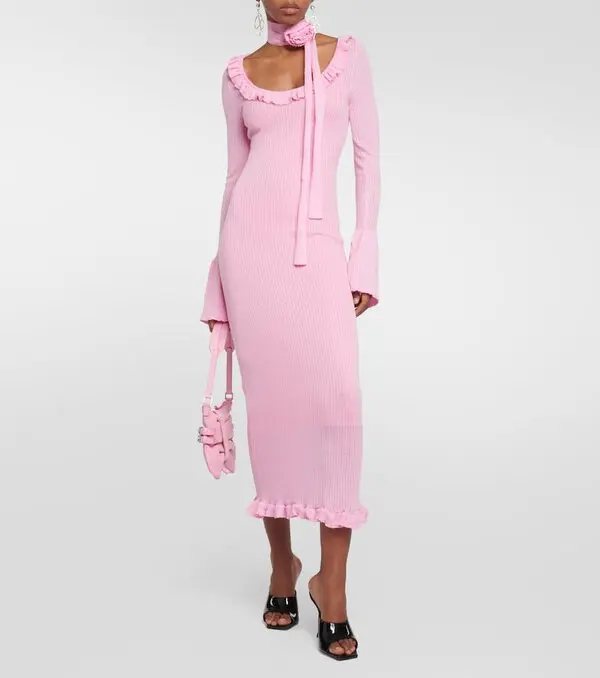Blumarine Ruffled Wool Midi Dress
